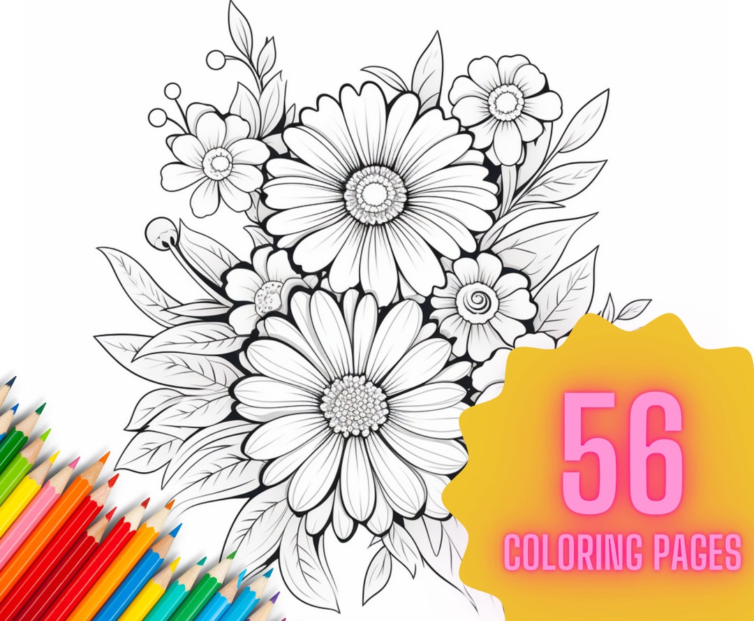 Simple Floral Adult Coloring Pages Flower Printable 56 Digital ...