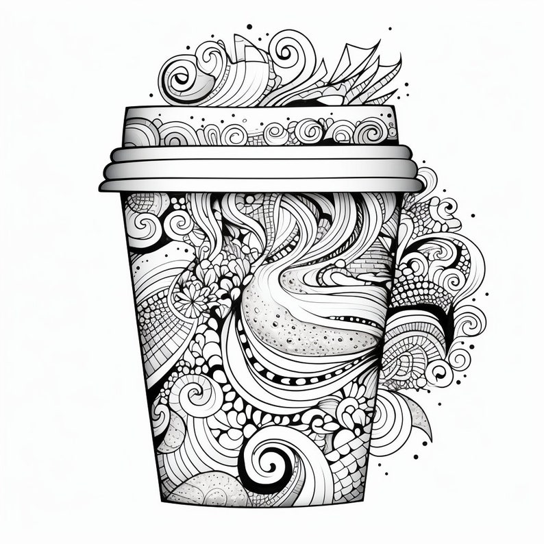 Coffee Cup Adult Coloring Printable Pages 30 Digital Downloads - Etsy