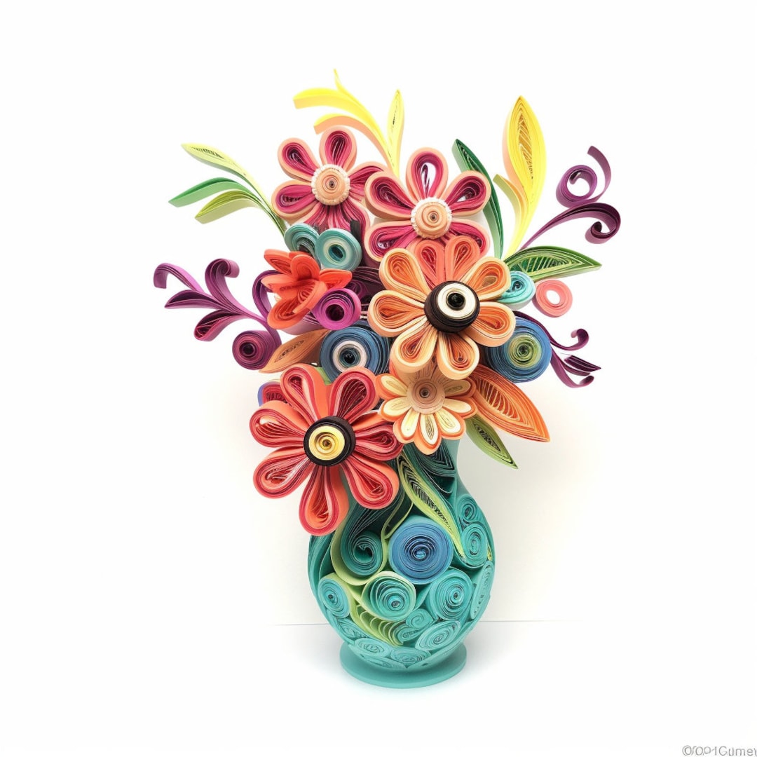20 Quilling Floral Bouquet Colorful Flower Clip Art Digital Downloads ...