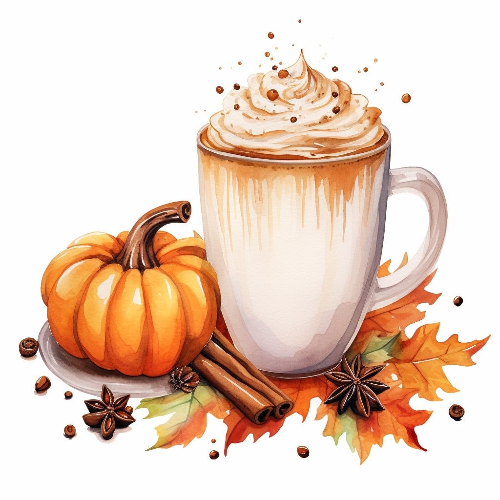 Watercolor Pumpkin Spice Coffee Latte Clipart Art Printable 20 High ...