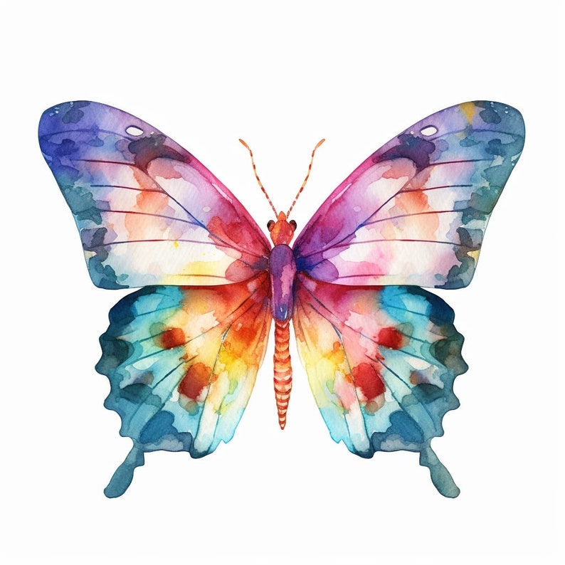 Watercolor Rainbow Butterfly Clipart 20 Printable High Quality Jpgs ...