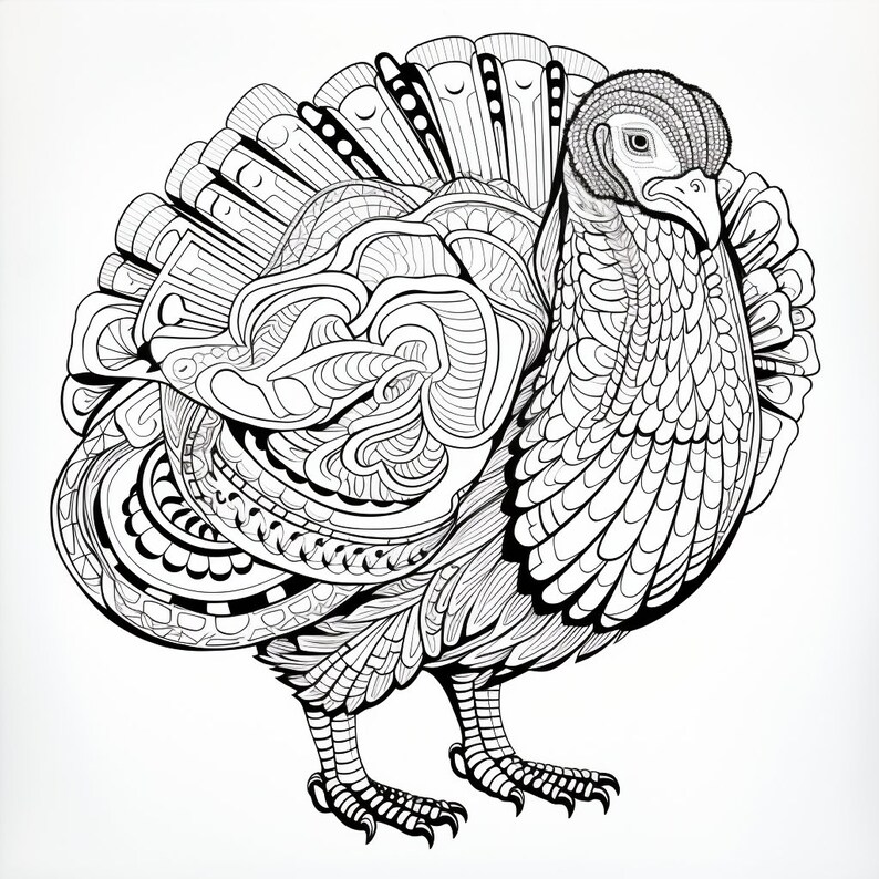 Turkey Thanksgiving Adult Coloring Page 51 Digital Downloads - Etsy