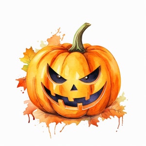 Watercolor Jack O Lantern Cute Scary Clipart 20 Instant Digital ...