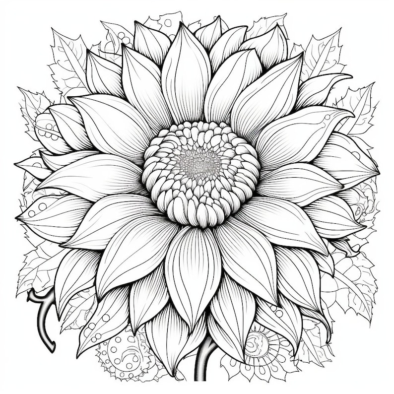 Sunflower Adult Coloring Pages Floral 50 Printable Digital Downloads - Etsy