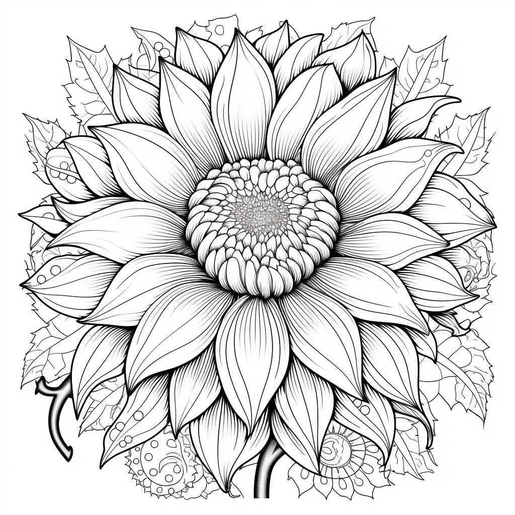 Sunflower Adult Coloring Pages Floral 50 Printable Digital Downloads - Etsy