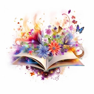 Book Flower Magic Floral Mystical Clipart 20 High Quality Jpgs Digital ...