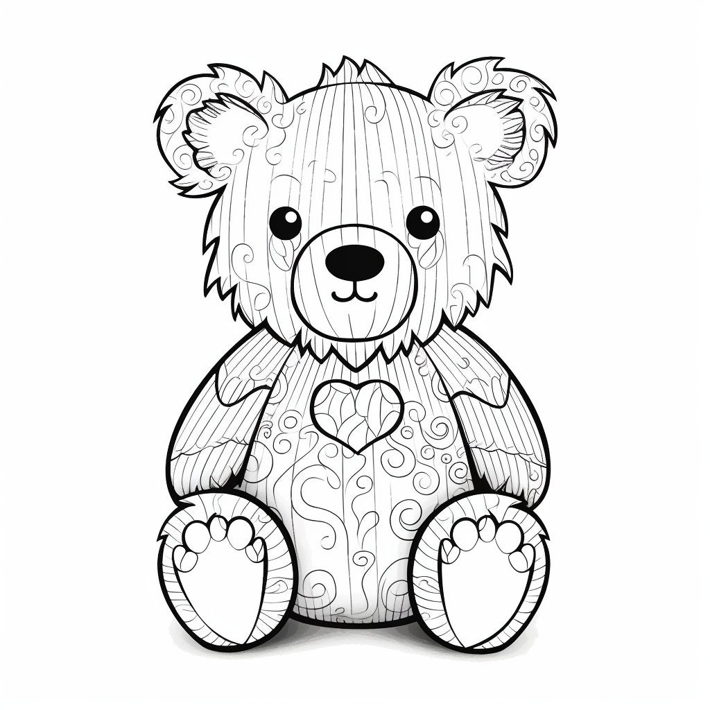 Teddy Bear Simple Coloring Pages 50 Printable Digital Downloads - Etsy