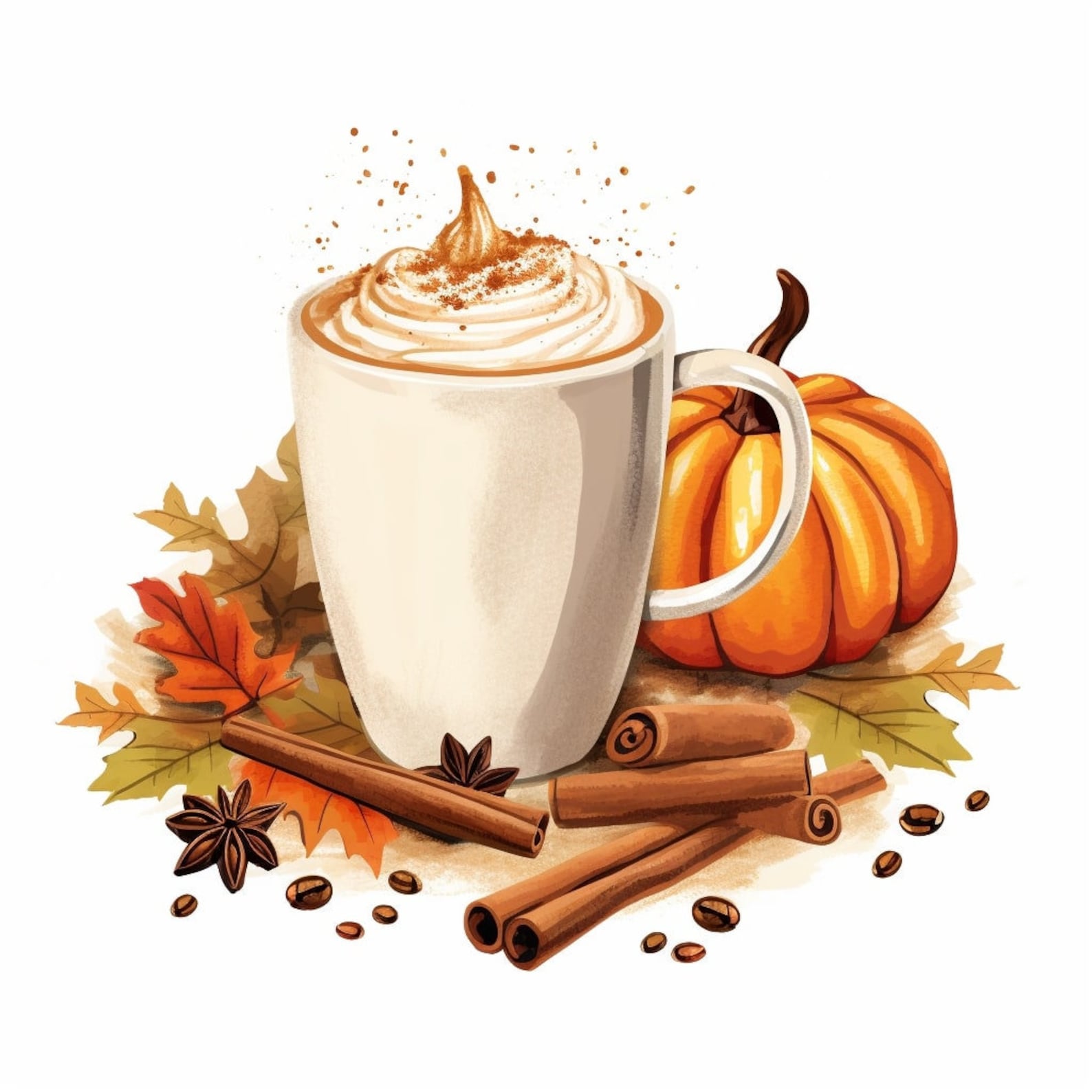 Pumpkin Spice Coffee Latte Clipart Art Printable 20 High Quality Jpgs ...