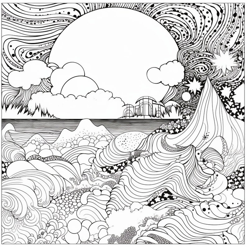 50 Boho Abstract Beach Theme Adult Coloring Page Digital Downloads - Etsy