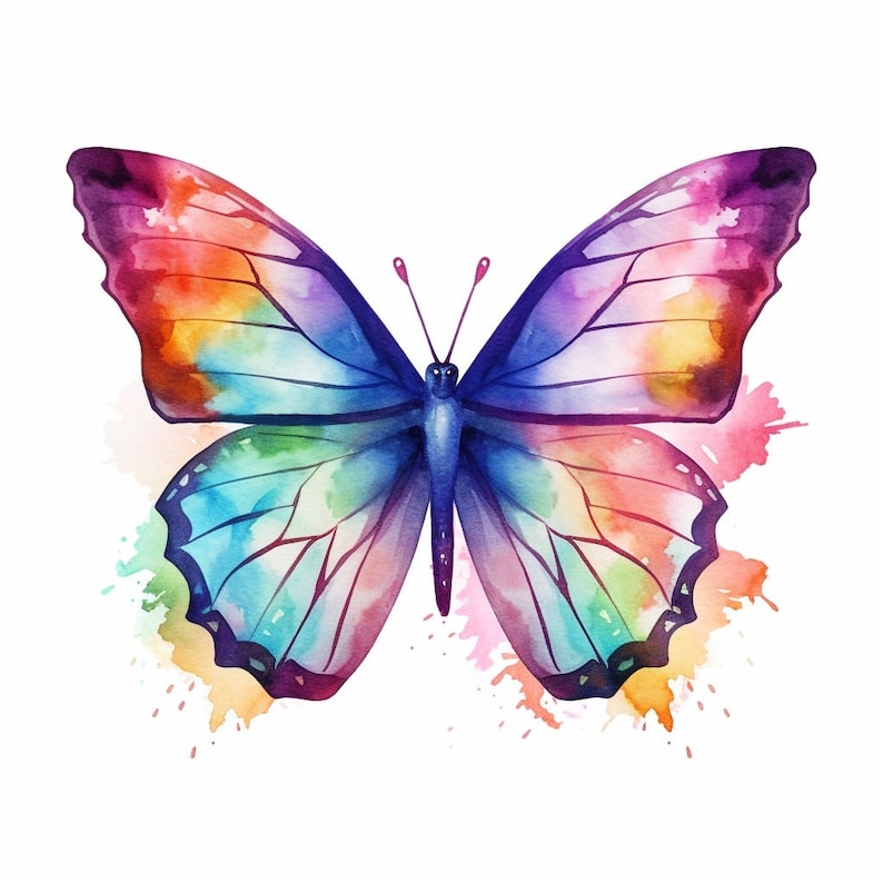 Watercolor Rainbow Butterfly Clipart 20 Printable High Quality Jpgs ...