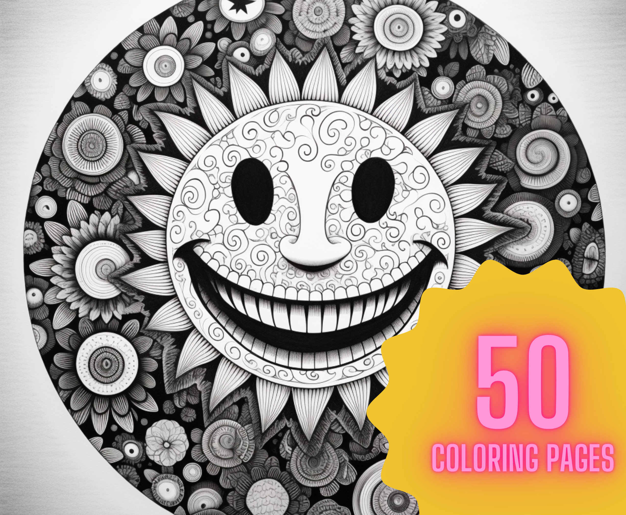 Smiley Smiling Face Paisley Mandala 50 Adult Coloring Page - Etsy