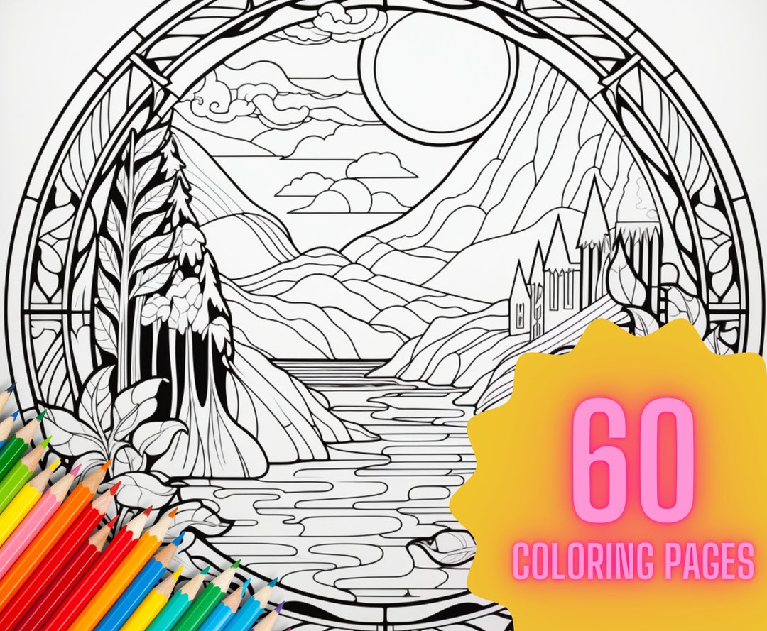 Stained Glass Adult Coloring Pages 60 Printable Instant Digital ...