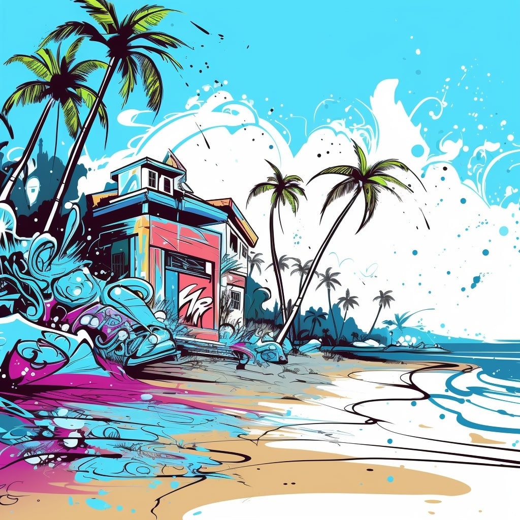 Graffiti Style Beach Scene Waves Clipart Art Printable 20 - Etsy