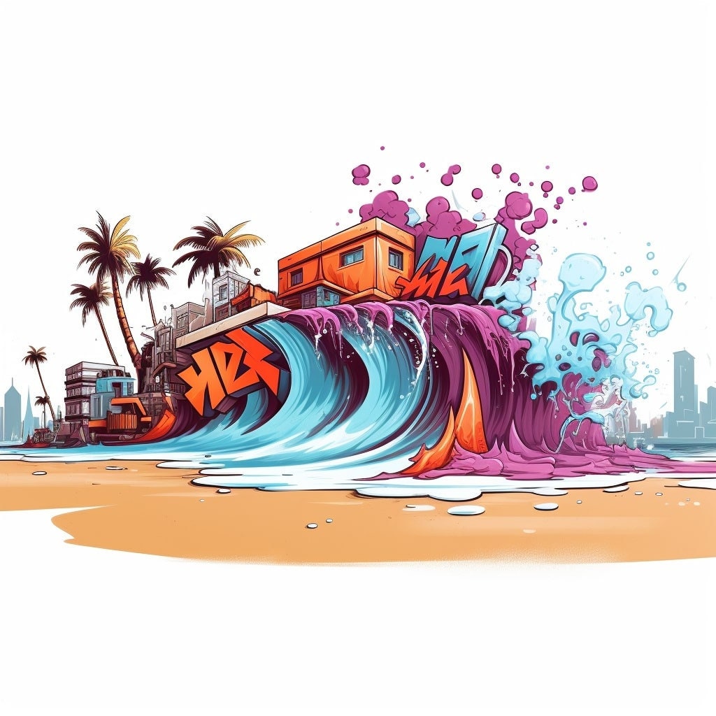 Graffiti Style Beach Scene Waves Clipart Art Printable 20 - Etsy