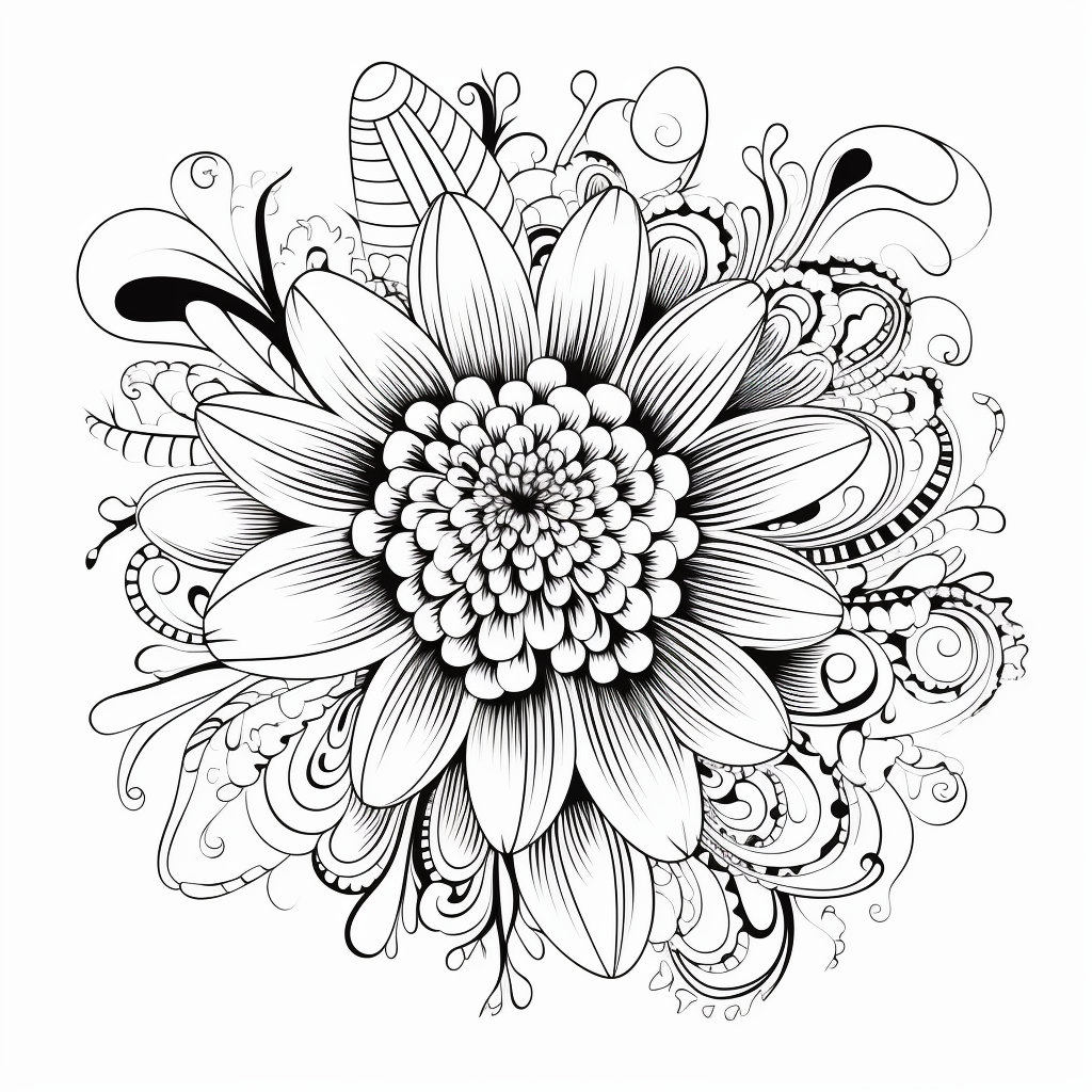 Simple Floral Adult Coloring Pages Flower Printable 56 Digital ...