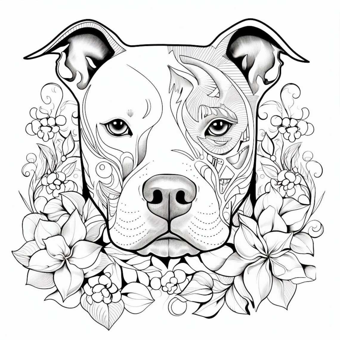 Pitbull Adult Coloring Page Printable Dog Digital Downloads 52 - Etsy ...