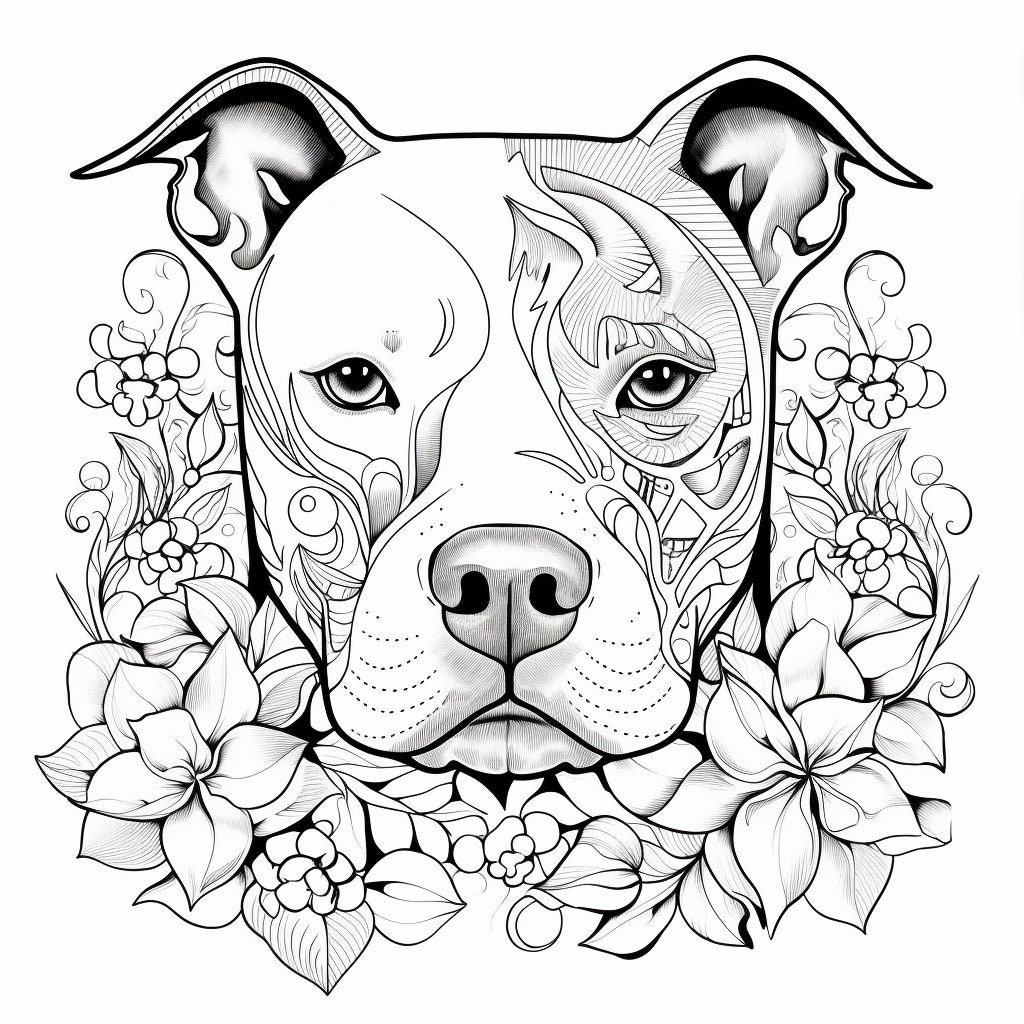 Pitbull Adult Coloring Page Printable Dog Digital Downloads 52 Images ...