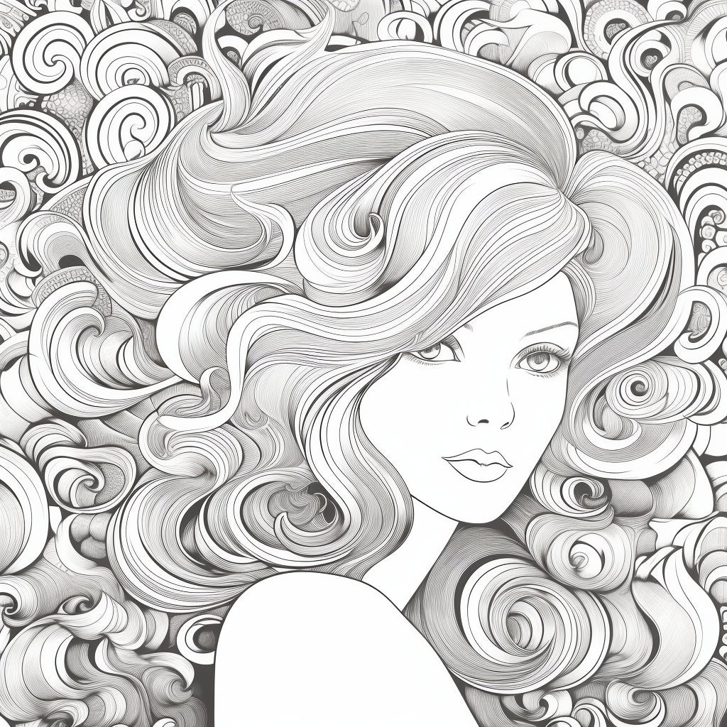 Girl Hair Coloring Pages Designs Women Hair Style Printable Digital ...