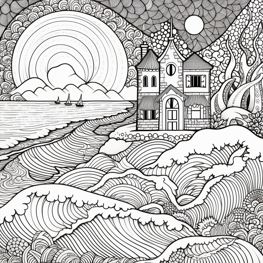 50 Boho Abstract Beach Theme Adult Coloring Page Digital Downloads - Etsy