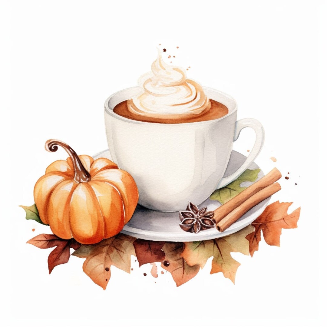 Watercolor Pumpkin Spice Coffee Latte Clipart Art Printable 20 High ...
