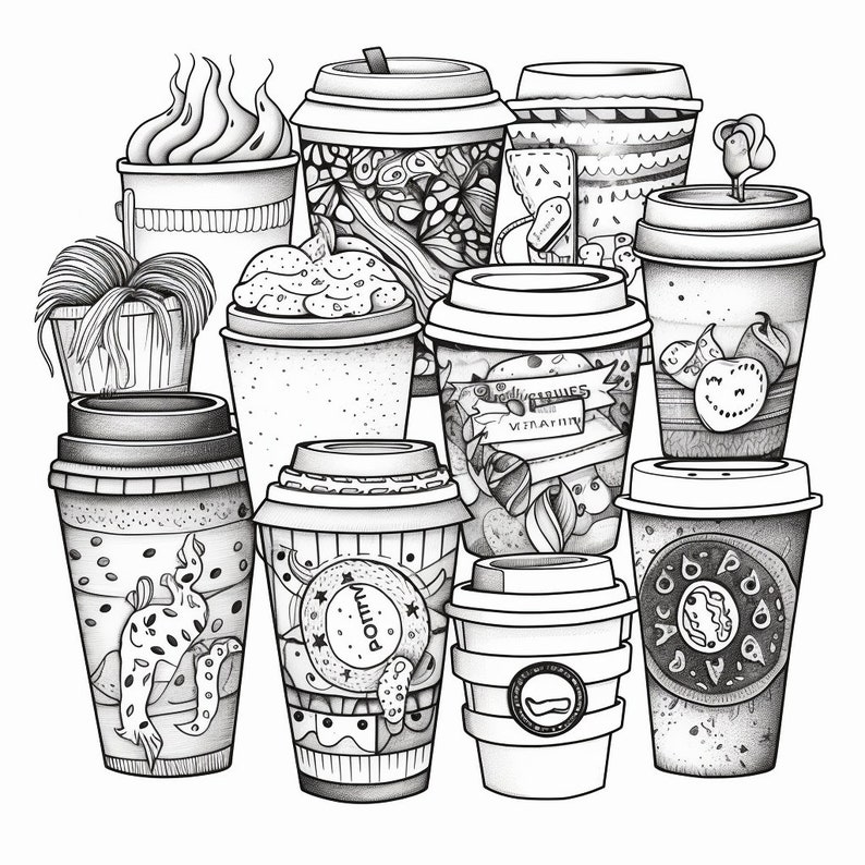 Coffee Cup Adult Coloring Printable Pages 30 Digital Downloads - Etsy