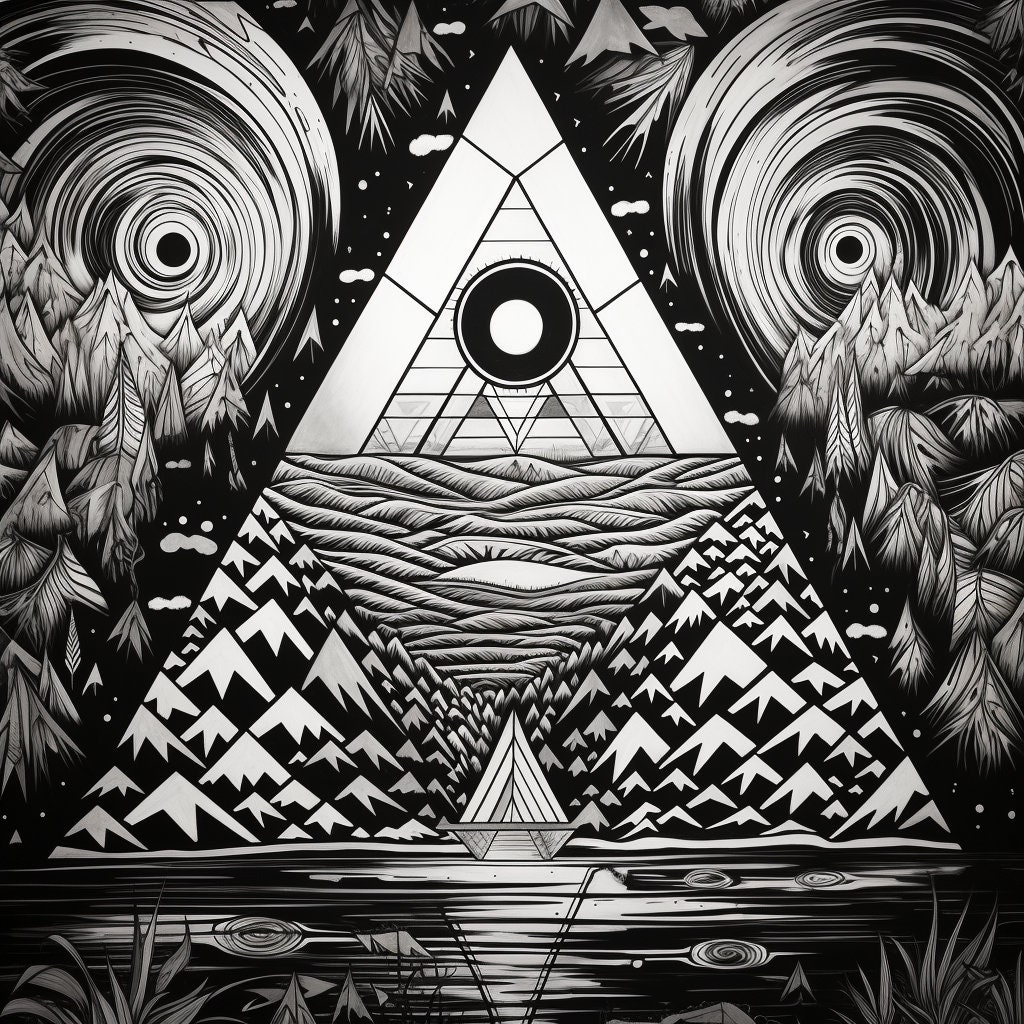 Psychedelic Prism Trippy Adult Coloring Pages Grayscale 80 Digital ...