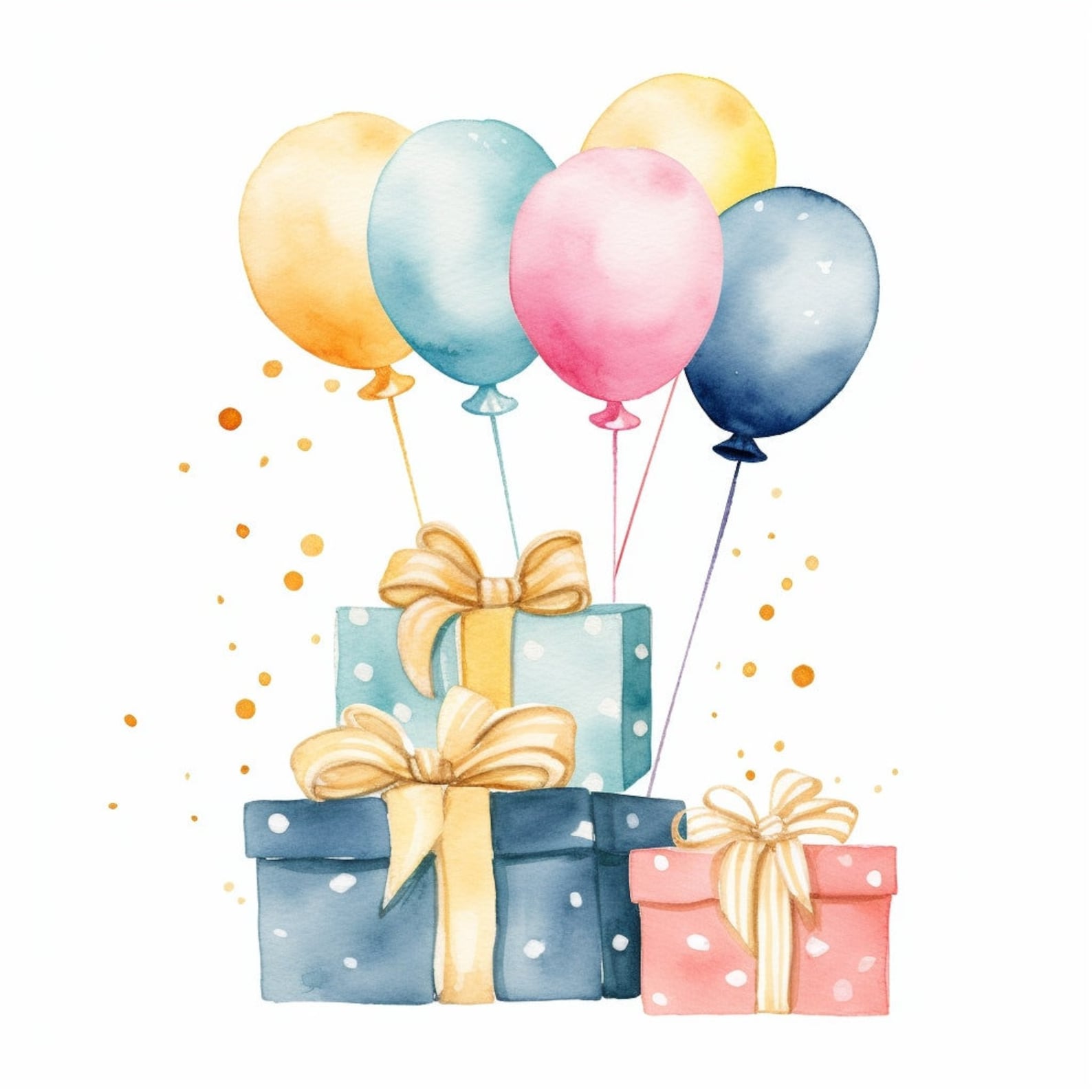 Watercolor Birthday Theme Clipart Balloon Cake Presents 20 Printable ...