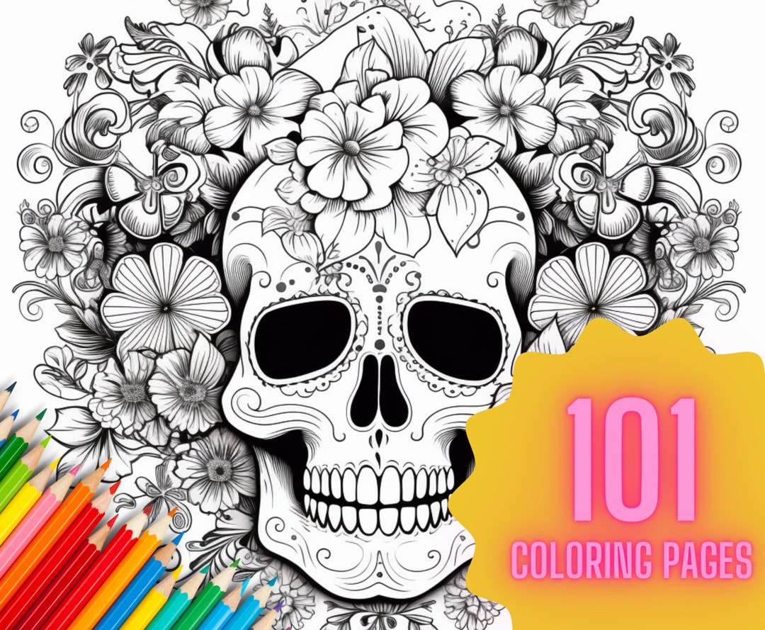 Floral Skull Adult Coloring Book 101 Printable Instant Digital Download ...
