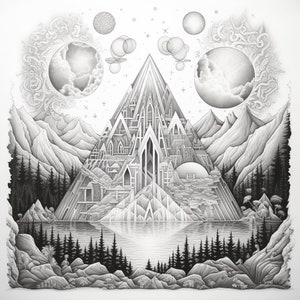 Psychedelic Prism Trippy Adult Coloring Pages Grayscale 80 Digital ...