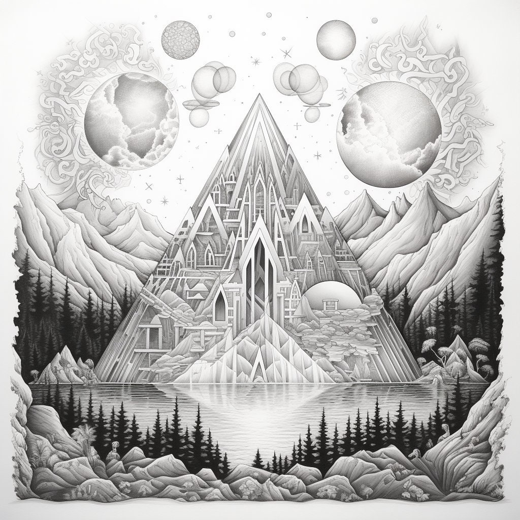 Psychedelic Prism Trippy Adult Coloring Pages Grayscale 80 Digital ...