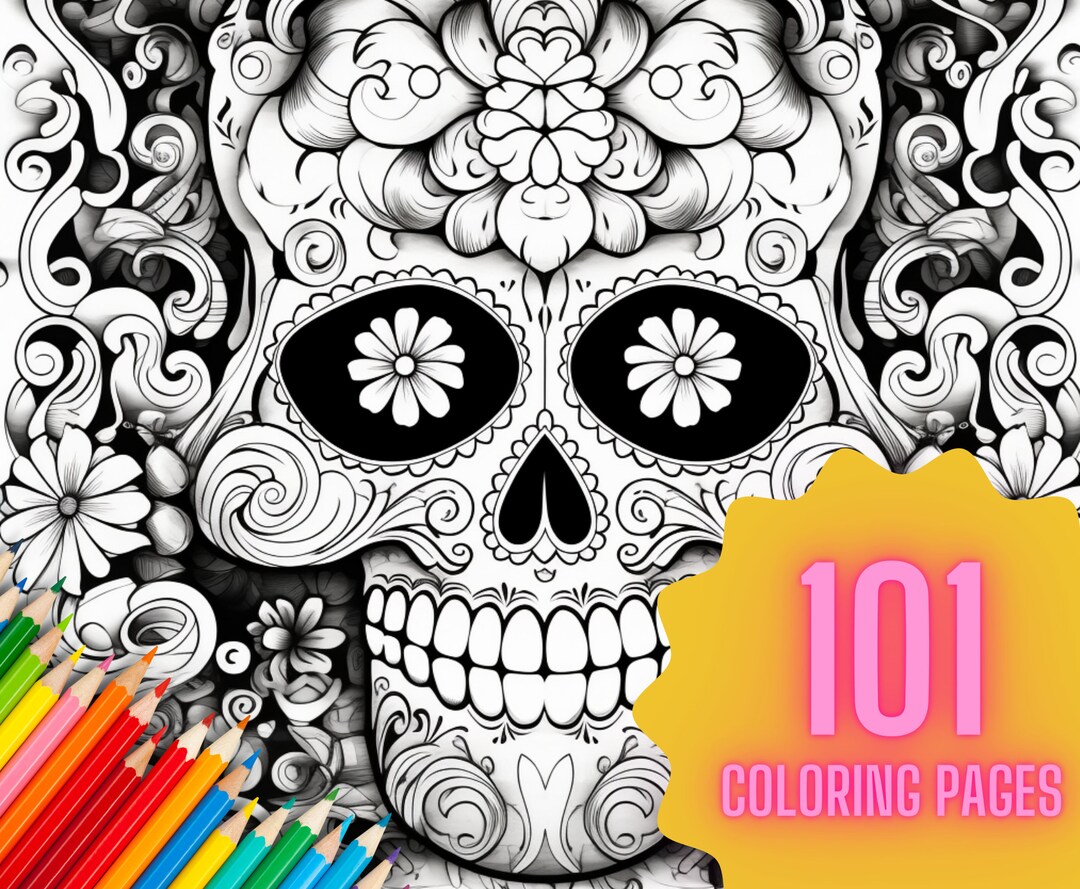 Adult Coloring Sugar Skulls Mandala 101 Printable Digital Downloads - Etsy