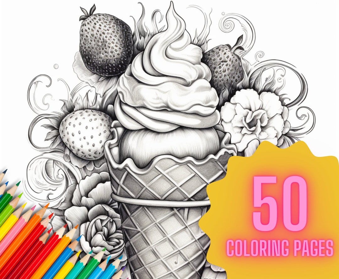 Ice Cream Cone Abstract Adult Coloring Page Grayscale Black and White ...