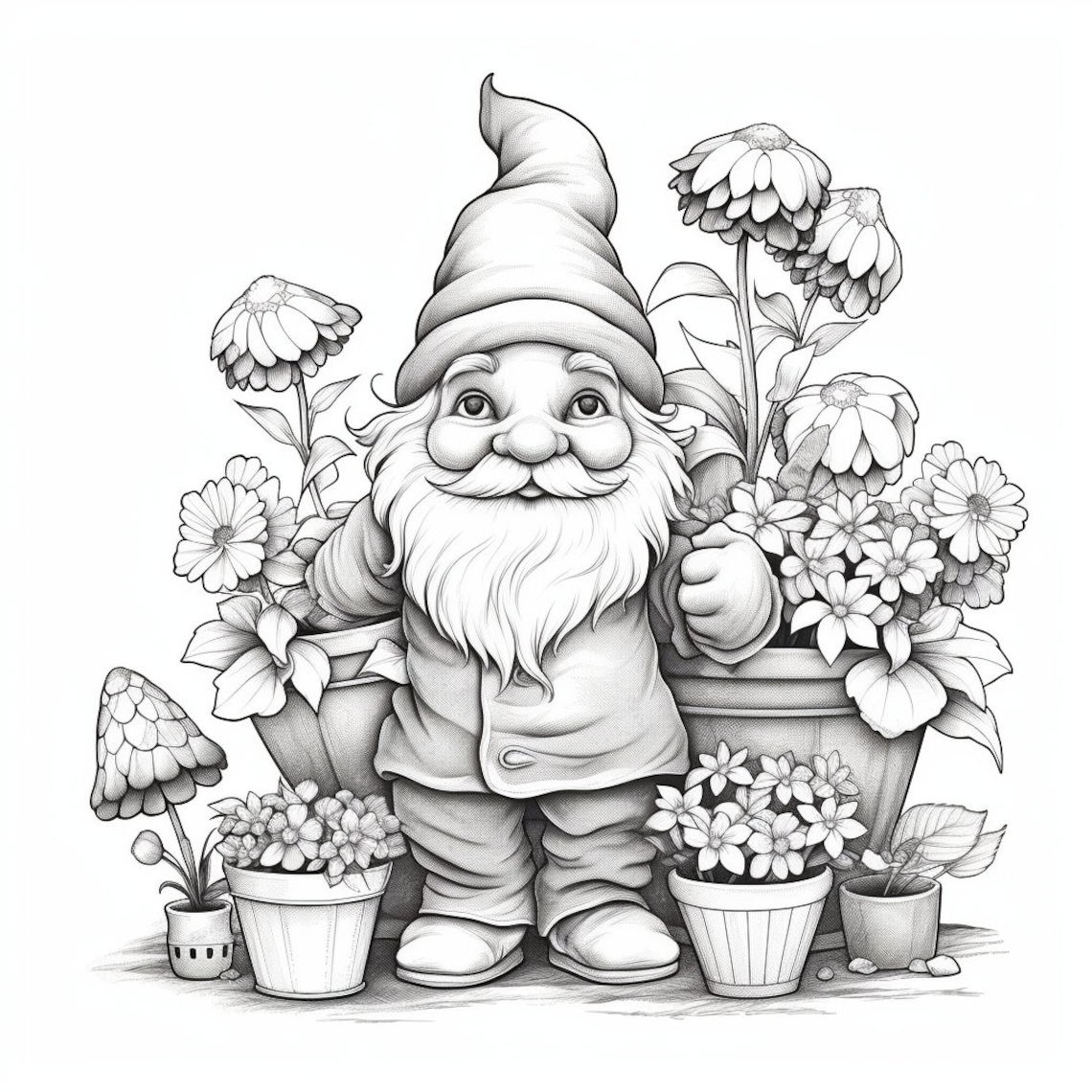 50+ Cute Garden Gnomes Coloring Pages for Adults Printable Magical ...