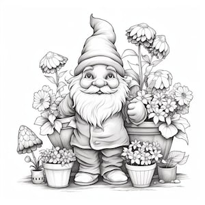 50+ Cute Garden Gnomes Coloring Pages for Adults Printable Magical ...