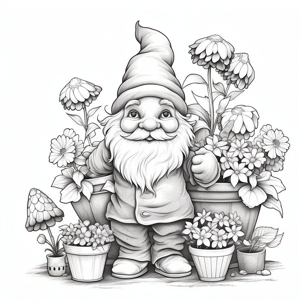 50 Cute Garden Gnomes Coloring Pages for Adults Printable Magical ...