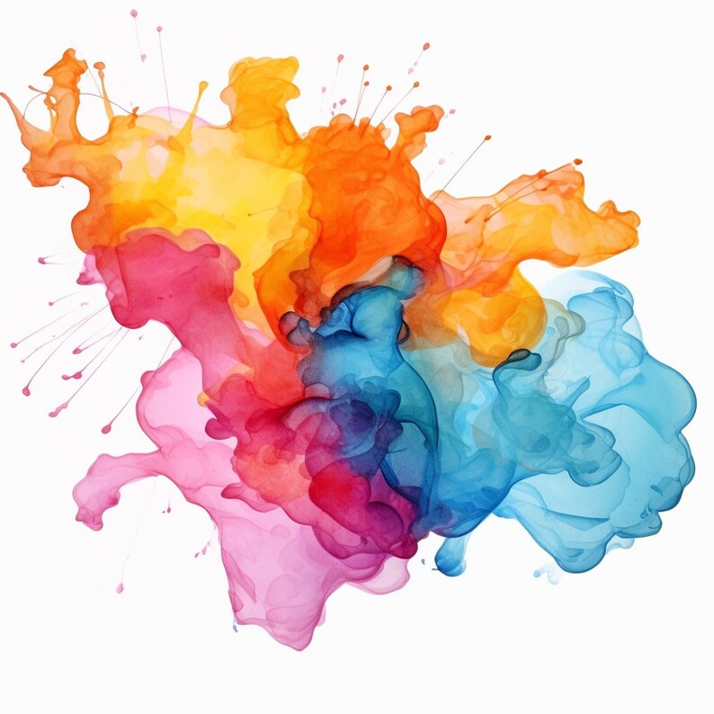Watercolor Ink Splash Clipart 20 Printable High Quality Jpgs Digital ...