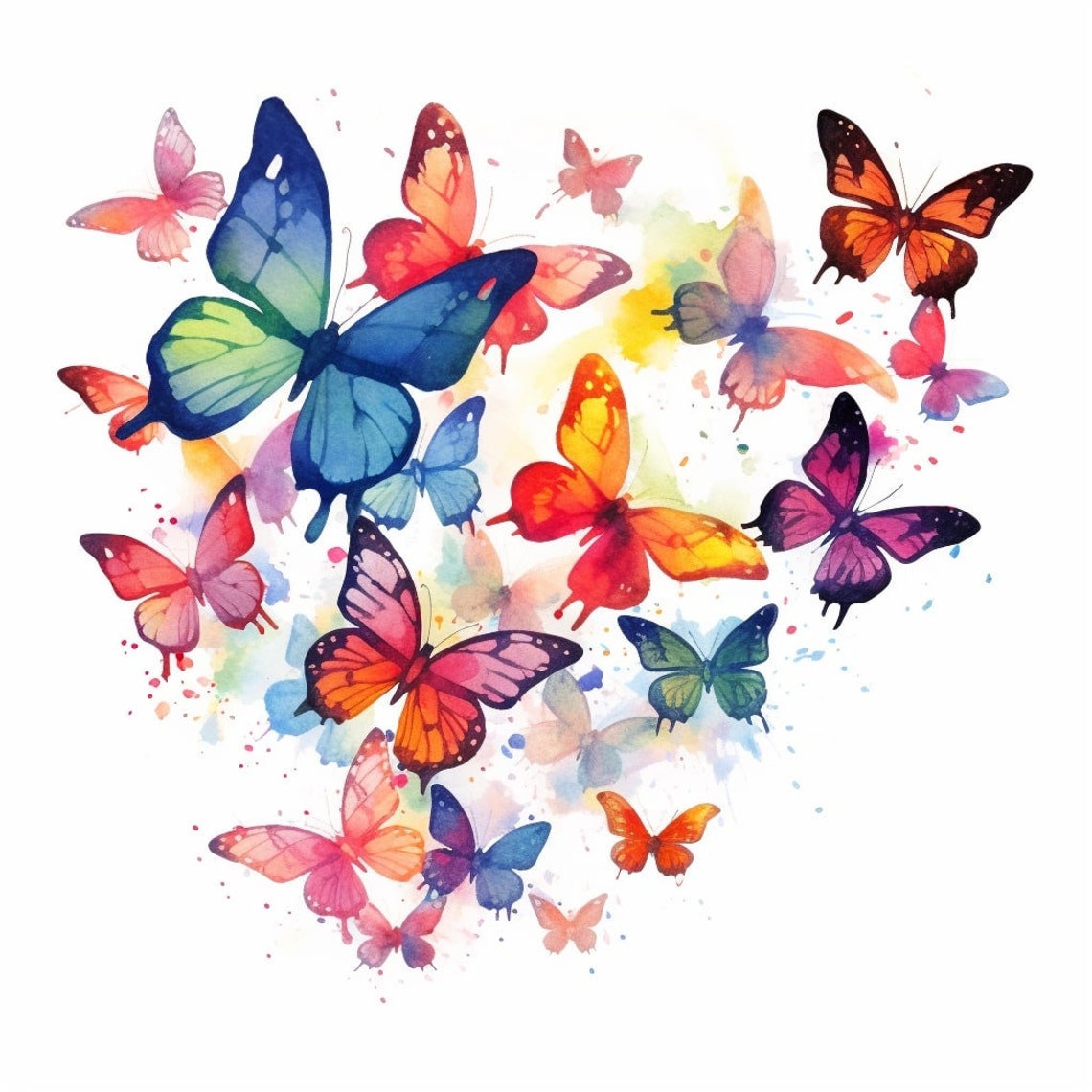 20 Watercolor Butterfly Clipart Swarms of Butterflies Printable JPG ...