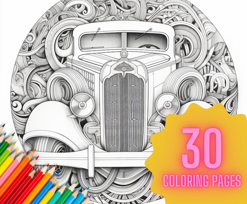 30 Vintage Car Truck Automobile Mandala Adult Coloring Pages Book - Etsy