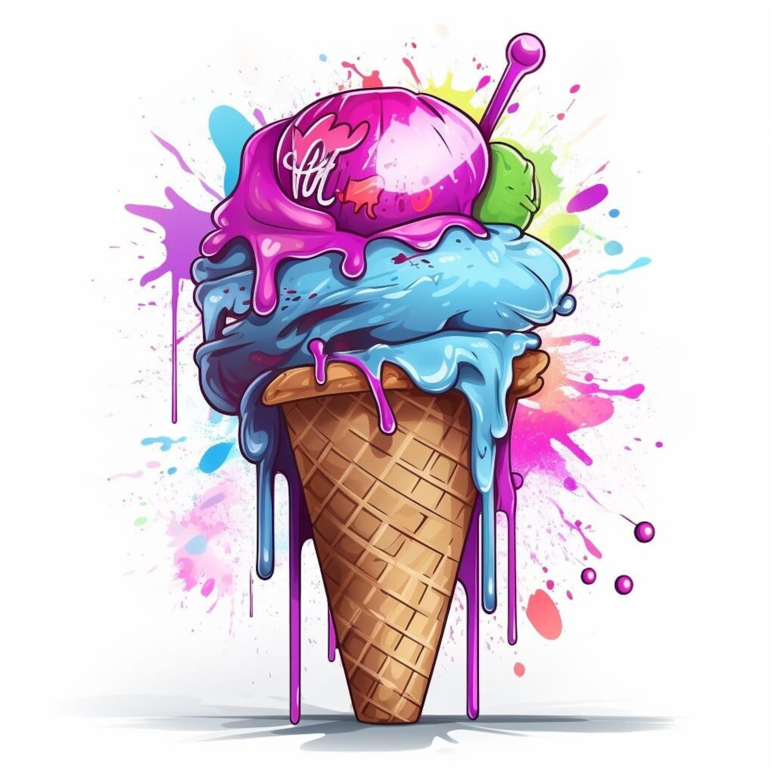 Graffiti Ice Cream Cone Colorful Clipart Art Printable 20 High Quality ...