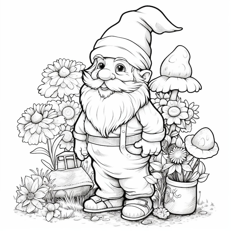 50+ Cute Garden Gnomes Coloring Pages for Adults Printable Magical ...