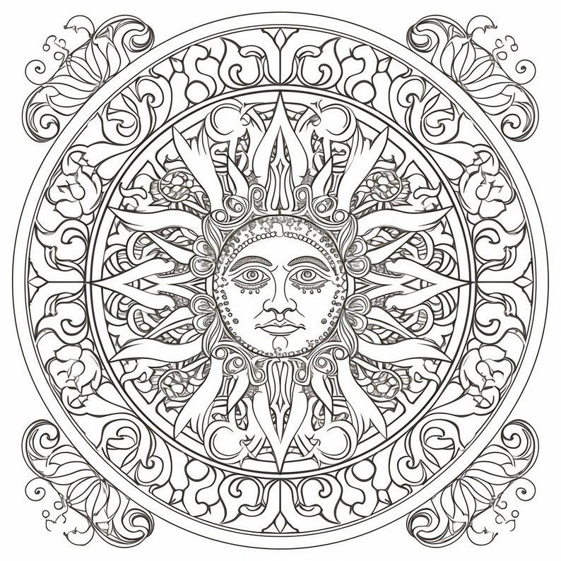 50 Paisley Sun Face Mandala Theme Adult Coloring Page Digital - Etsy Canada