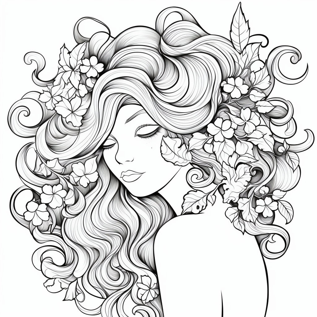 Girl Hair Coloring Pages Designs Women Hair Style Printable Digital ...