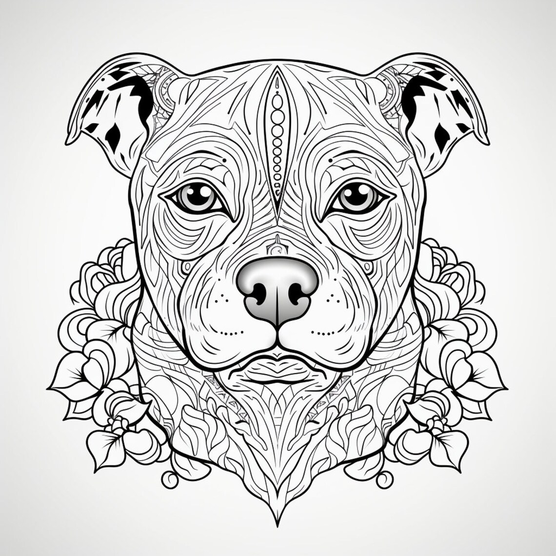 Pitbull Adult Coloring Page Printable Dog Digital Downloads 52 Images ...
