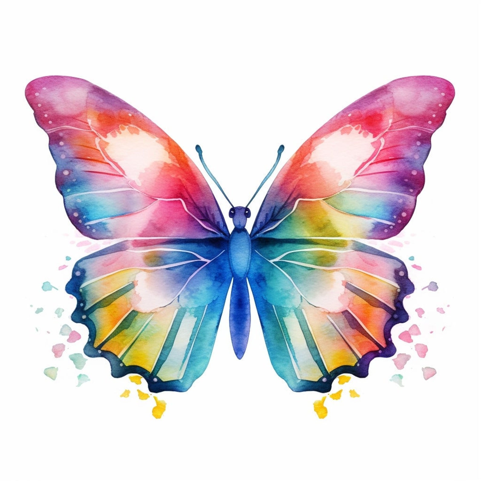 Watercolor Rainbow Butterfly Clipart 20 Printable High Quality Jpgs ...