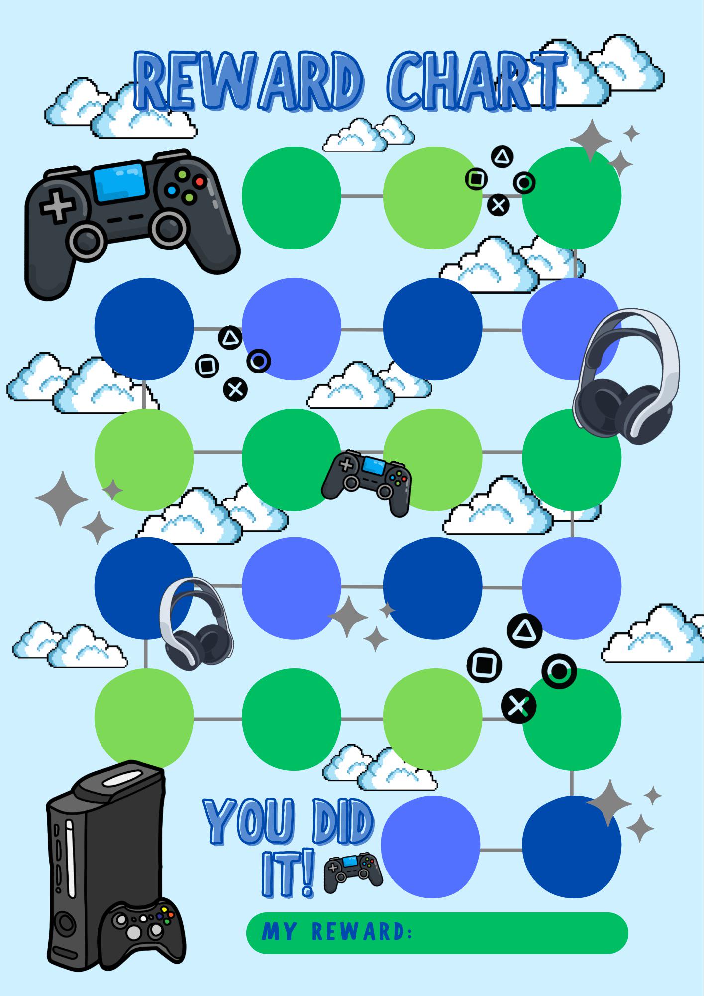 Gamer Reward Chart. Kids Gaming Printable Reward Chart. Sticker Chart ...