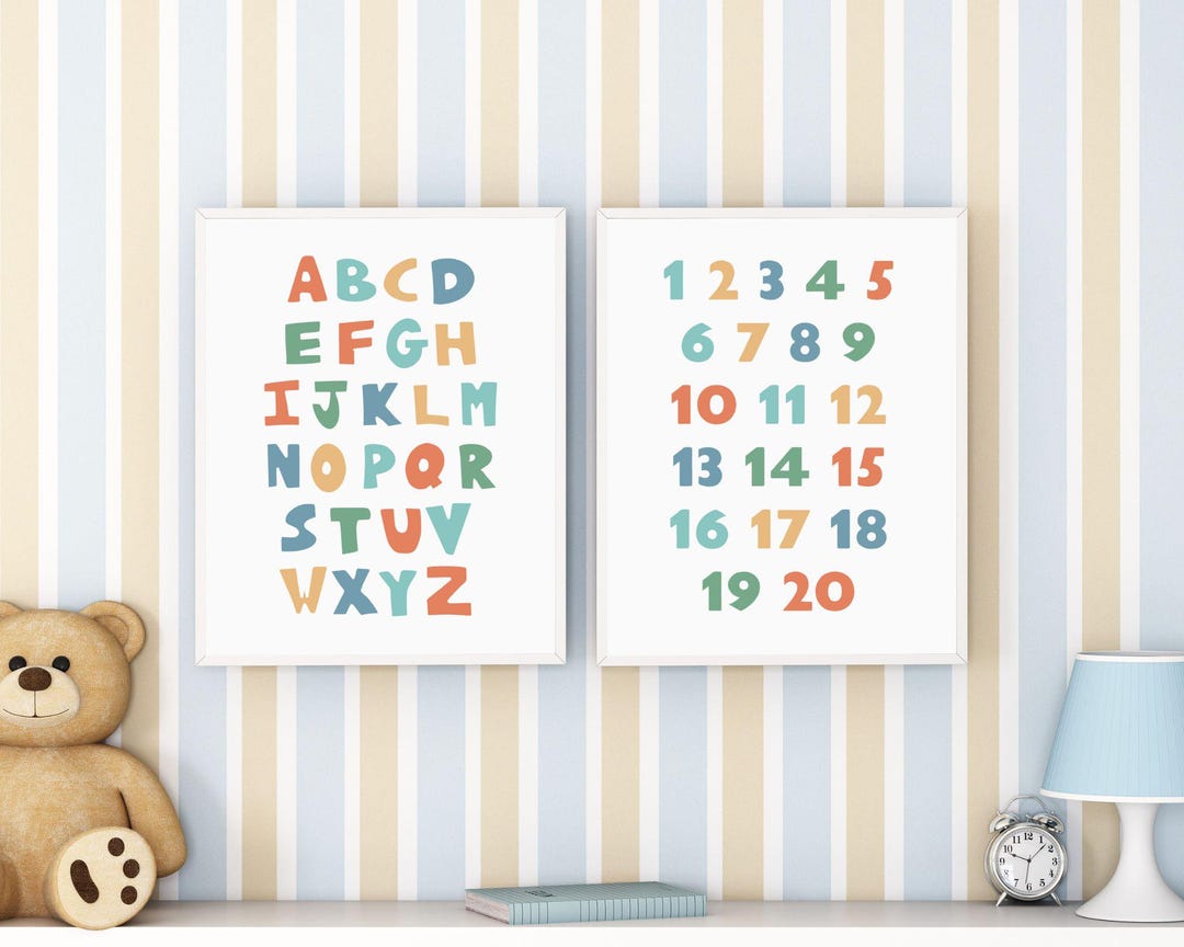 Alphabet and Numbers Poster. Digital Download. Girls & Boys Playroom ...