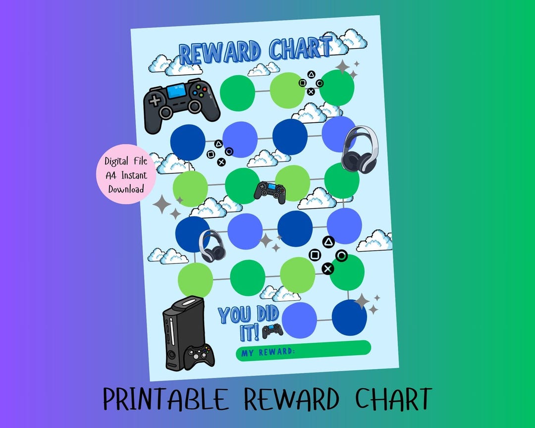 Gamer Reward Chart. Kids Gaming Printable Reward Chart. Sticker Chart ...