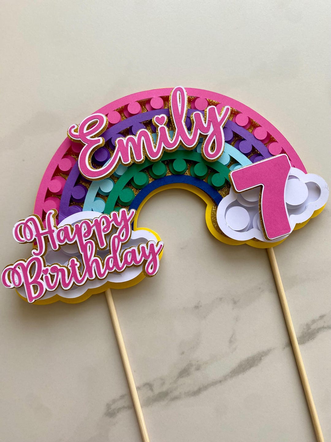 Personalised 3D Rainbow Pop It Cake Topper. Happy Birthday Cake ...