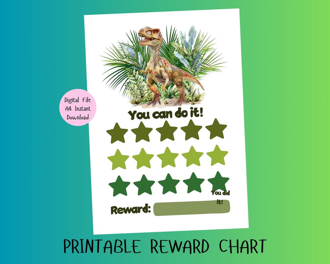Dinosaur Reward Chart. Kids Dinosaur Printable Reward Chart. Sticker ...