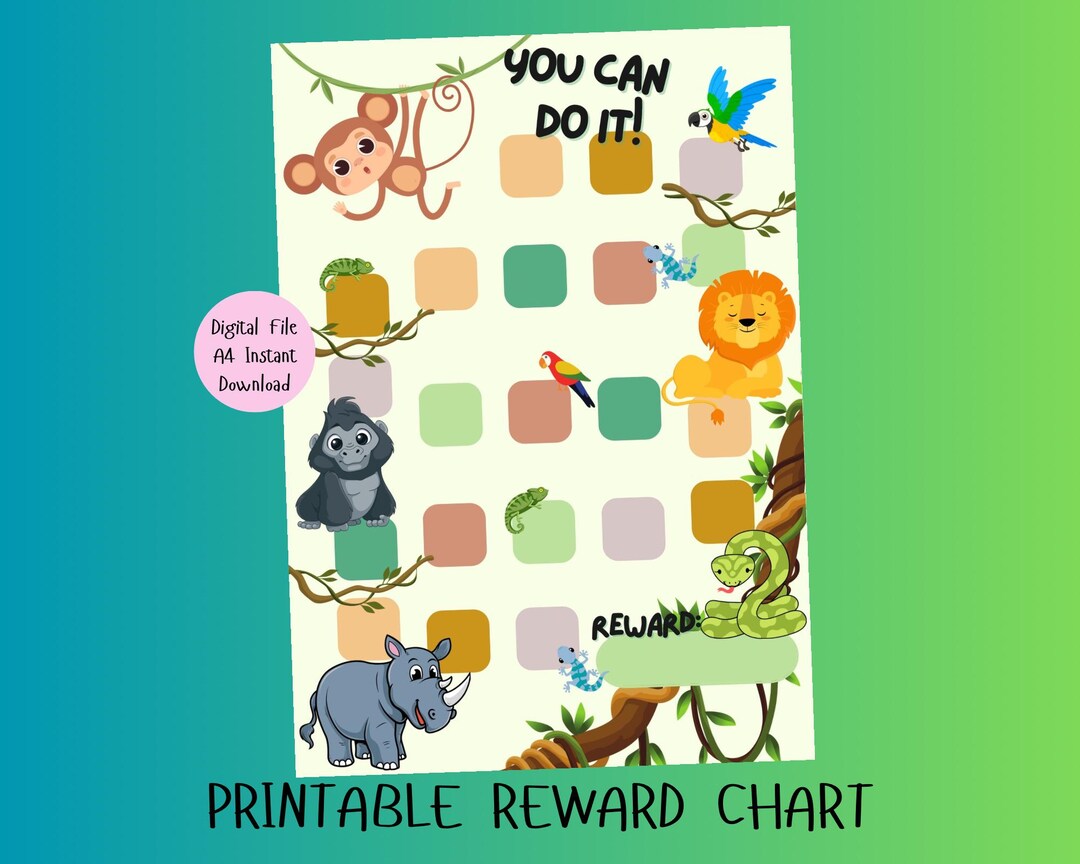 Jungle Animals Reward Chart. Children’s Printable Reward Chart. Sticker ...